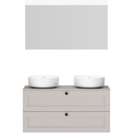 Nobilia Badm&ouml;bel-Set &raquo;Cascada&laquo; Set, inkl. 2 Aufsatzwaschbecken und beleuchtetem Spiegel mit Touch-Sensor, 4 Stk. tlg. beige B/H/T: 120cmcm x 184cmcm x
