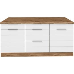 KOCHSTATION Unterschrank &raquo;KS-Luhe&laquo; 180 cm breit, f&uuml;r viel Stauraum, MDF-Fronten mit waagerechter Lisene wei&szlig; MDF wotaneiche, B/H/T: 180cm x 86cm x 