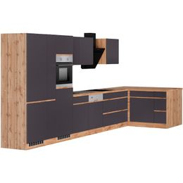 KOCHSTATION Winkelk&uuml;che &raquo;KS-Riesa&laquo; Stellbreite 490/153 cm, wahlweise mit Induktionskochfeld braun B/H/T: 490cm x 200cm x 60cm,mit Induktionskochfeld
