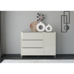 set one by Musterring Sideboard &raquo;Reno&laquo; 1 Stk. tlg. Mit Vierkantfu&szlig; in diversen Farben, 106 cm H&ouml;he & Farbauswahl beige Glas, Holzwerkstoff B/H/T: 