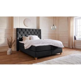 Home Affaire Boxspringbett &raquo;Harmones hoch&laquo; in 3 Breiten, H&auml;rtegrad auch im Mix mit je 1 Matratze in H2 und H3 grau Struktur (100% Polyester) Struktur,