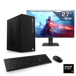 CSL PC-Komplettsystem &raquo;Mystic V24170&laquo; 27 &prime;&prime; AMD Ryzen 7 GeForce RTX 5060 16 GB RAM 1.000 GB SSD schwarz Inkl. 27 Zoll Full-HD Monitor, Maus, Tastatur,