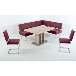 K+w Komfort & Wohnen K+W Komfort & Wohnen Essgruppe 4 Stk. tlg. langer Schenkel links oder rechts, 2 Freischwinger, 1 Funktionstisch rot B/H/T: 199cm x 89cm x 158cm, Leder