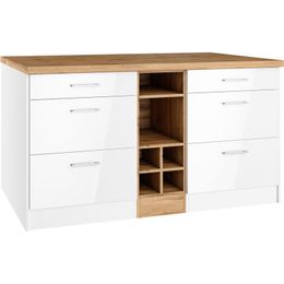 KOCHSTATION K&uuml;cheninsel &raquo;KS-Milan&laquo; Stellma&szlig; 153/100 cm, viel Stauraum, Lebensmittelpunkt: K&uuml;che wei&szlig; B/H/T: 153cm x 86cm x 100cm,mit Ausz&uuml;gen