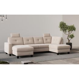 OTTO home Wohnlandschaft &raquo;Varese&laquo; wahlweise mit Schlaffunktion und Bettkasten beige 100% Polyester B/H/T: 304cm x 91cm x 170cm, Luxus-Microfaser 