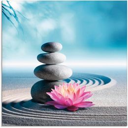 Artland Glasbild &raquo;Sand, Lilie und Spa-Steine in Zen-Garten&laquo; Zen 1 Stk. tlg. in verschiedenen Gr&ouml;&szlig;en blau B/H/T: 20cm x 20cm, Glasbild Zen, 1 Stk.