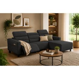OTTO home Ecksofa &raquo;CARPARI Webstoff,L-Form,224 cm, man./elektr. Relaxfunktion&laquo; (USB A/C), sowie Kopfteilverstellung grau B/H/T: 263cm x 97cm x 179cm, 