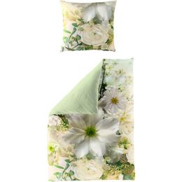 Bierbaum Wendebettw&auml;sche &raquo;Green Flower&laquo; 2 Stk. Mako-Satin, 100 % Baumwolle, mit floralem Muster, pflegeleicht gr&uuml;n Mako-Satin, Obermaterial: 100% 