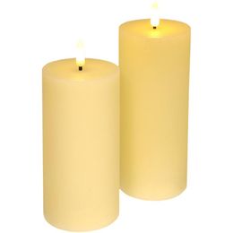 I.GE.A. LED-Kerze &raquo;LED Echtwachskerze 2er Set&laquo; Mit Timer Flackernd Stumpenkerze Adventskerzen Adventskranz beige Wachs &Oslash;/H: 8cm x 17,5cm, 2 Stk.