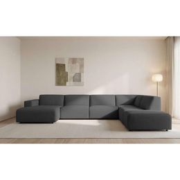 OTTO home Wohnlandschaft &raquo;Naddine&laquo; B. 389 cm, U-Form, Strukturstoff M&eacute;lange-Effekt, Wellenunterfederung grau 100% Polyester B/H/T: 389cm x 75cm x 