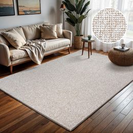 Sanat Teppich &raquo;Lora Plus, auch als L&auml;ufer&laquo; rechteckig 5 mm H&ouml;he Kurzflor, uni, gekettelt, Wohnzimmer, Kinderzimmer beige Kunstfaser B : 140cm 1 Stk., 5mm, L