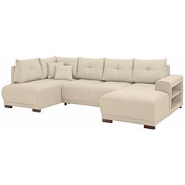 Home Affaire Wohnlandschaft &raquo;Viborg U-Form&laquo; mit Regal in der Armlehne, wahlweise mit Bettfunktion beige Filzoptik (100% Polyester);Struktur (100% 