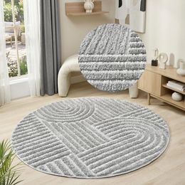 OTTO home Teppich &raquo;Jonne, Boho-Design, Scandi, Designteppich&laquo; rund 20 mm H&ouml;he Hoch-Tief, 3D Optik, skandinavischer Stil, Wohnzimmer, Schlafzimmer grau
