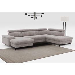 COTTA Wohnlandschaft &raquo;Emma U-Form, B: 328 cm&laquo; mit Kopfteilverstellung, optional Schlaffunktion & Bettkasten grau B/H/T: 328cm x 97cm x 215cm, Struktur