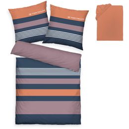 Tom Tailor HOME Bettw&auml;sche &raquo;Carl in Gr. 135x200 oder 155x220 cm&laquo; 3 Stk. mit GRATIS-Zugabe: Spannbettlaken, 100% Baumwolle, mit Rei&szlig;verschluss blau 