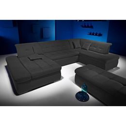 Home Affaire Wohnlandschaft &raquo;U-Form&laquo; wahlweise mit Bett- und Armlehnfunktion grau Struktur fein ( 100% Polyester);Struktur flausch (100% Polyester) B/
