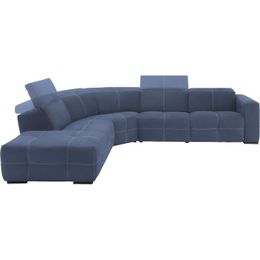 Egoitaliano Ecksofa &raquo;Sauvanne, Designsofa der Extraklasse, elegant und bequem, L-Form&laquo; wahlweise mit elektrischer Relaxfunktion, Kopfteilverstellung blau Leder &raquo;