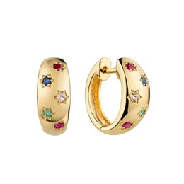 Firetti Damen Paar Creolen &raquo;Schmuck Geschenk Silber 925 Ohrschmuck Ohrringe Blumen&laquo; mit Rubin, Saphir, Smaragd, Wei&szlig;topas 17mm, Silber 925 (