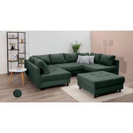 Collection AB Wohnlandschaft &raquo;Toni U-Form, B: 298 cm, Liegefl. 282x178cm&laquo; Set: Sofa & Hocker, 3 Zierkissen, Federkern 100%Polyester B/H/T: 298cm x 