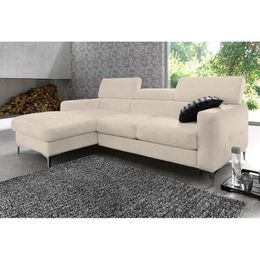 COTTA Ecksofa &raquo;Sammy L-Form&laquo; mit Kopfteilverstellung, wahlweise mit Schlaffunktion beige Microfaser PRIMABELLE (100% Polyester);NaturLEDER in Sitz und