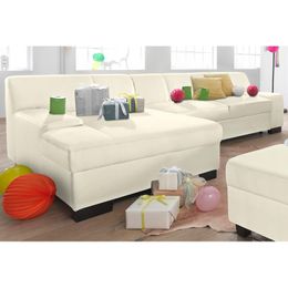 DOMO collection Ecksofa &raquo;Norma, elegant & modern, mit flachen Armlehnen, Breite 268cm, L-Form&laquo; wahlweise mit Bettfunktion beige NaturLEDER in Sitz und