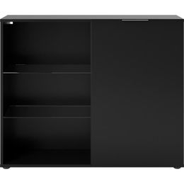 FMD Standvitrine &raquo;Dark&laquo; mit 2 Glaseinlageb&ouml;den, Breite ca. 99 cm schwarz Holzwerkstoff schwarz, B/H/T: 99,1cm x 81,3cm x 31,5cm, T&uuml;ren: 1 Stk.