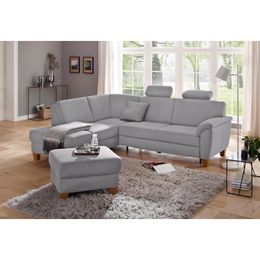 OTTO home Ecksofa &raquo;Alta L-Form&laquo; mit Federkern und Kontrastnaht, F&uuml;&szlig;e Buche eichefarben grau Struktur ( 100% Polyester);Struktur fein ( 100% Polyester)