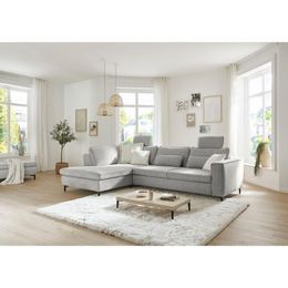 Die PlanBar Ecksofa &raquo;MP-IN24153, L-Form, Breite 289 cm&laquo; wahlweise mit Schlaffunktion und verstellbaren Kopfst&uuml;tzen grau 100% Polyester B/H/T: 289cm x 
