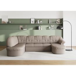 DOMO collection Wohnlandschaft &raquo;Pegnitz, zeitlos&modern, elegante R&uuml;ckensteppung, Breite 292cm, U-Form&laquo; wahlweise mit Bettfunktion beige 100% 