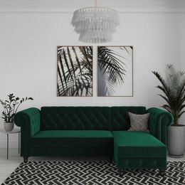 Ecksofa &raquo;Felix, L-Form, 241 cm (Liegefl.108x195 cm), Recamiere tauschbar,&laquo; verstellb. R&uuml;ckenlehne, Bett-Funktion, Velours, Kunstleder, Vintage gr&uuml;n 