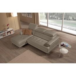 Egoitaliano Ecksofa &raquo;Soul, Design und Sitzkomfort auf hohem Niveau, tolle Details, L-Form&laquo; mit Recamiere, inkl. Kopfteilverstellung grau Leder &raquo;BULL&laquo; (echtes 