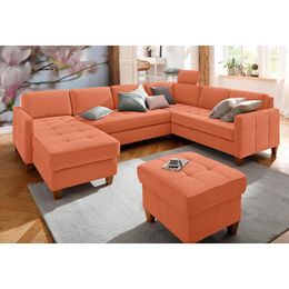 Home Affaire Wohnlandschaft &raquo;Earl U-Form&laquo; wahlweise auch mit Schlaffunktion oder Schlaffunktion mit Bettkasten braun Struktur fein (100% Polyester);