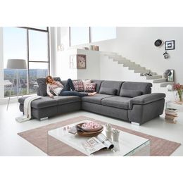 Die PlanBar Ecksofa &raquo;MP-IN17041 L-Form, Breite 320 cm&laquo; Sitztiefenverstellung, optional Kopfteilverstellung & Schlaffunktion grau 100% Polyester B/H/T: