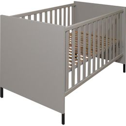 M&auml;usbacher Babybett Metallf&uuml;&szlig;e, Metallgriffe grau Holzwerkstoff Lattenrost, Liegefl&auml;che B/L: 70cm x 140cm, kein H&auml;rtegrad