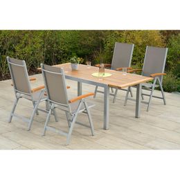 Merxx Garten-Essgruppe &raquo;Naxos&laquo; 5 Stk. tlg. grau Aluminium, Massivholz, Stoff Einheitsgr&ouml;&szlig;e