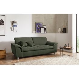 DOMO collection 2,5-Sitzer &raquo;FRANZI zeitlos und elegant, moderne Sitzheftung&laquo; wahlweise mit Kopfteilverstellung, inklusive Zierkissen gr&uuml;n B/H/T: 210cm