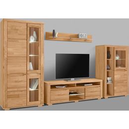 OTTO home Wohnwand &raquo;Denis&laquo; Set, 4 Stk. tlg. braun Holz teilmassiv Holzwerkstoff eichefarben (Korpus) / Massivholz Eiche (Front)