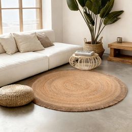 Hanse Home Teppich &raquo;Nuru&laquo; rund 7 mm H&ouml;he Jute, Handgemacht, Rund, Fransen, Wohnzimmerteppich, Naturteppich Jute &Oslash; 200cm 1 Stk., 7mm, &Oslash; 200cm