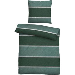 Biberna Bettw&auml;sche &raquo;Jonas&laquo; 2 Stk. kuschelig warm, weich, pflegeleicht, 100% Baumwolle, made in Germany gr&uuml;n Flanell, Obermaterial: 100% Baumwolle B/L: 155cm x