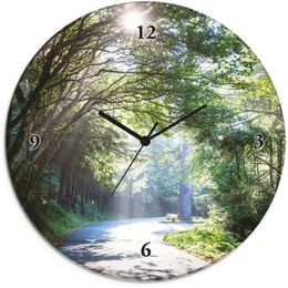 Artland Wanduhr &raquo;Glasuhr rund Sonniger Wald&laquo; wahlweise mit Quarz- oder Funkuhrwerk, lautlos ohne Tickger&auml;usche gr&uuml;n B/H/T: 30cm x 30cm x 1,8cm, Quarzuhr