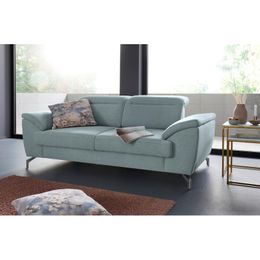 Sit & More sit&more 2-Sitzer &raquo;Percy&laquo; 12 cm Fu&szlig;h&ouml;he, Sitztiefenverstellung, wahlweise Kopfteilverstellung blau B/H/T: 197cm x 77cm x 112cm, Feinstruktur,mit 