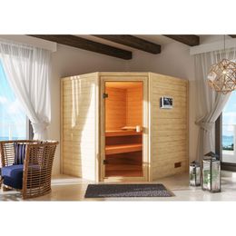 Karibu Sauna &raquo;"Trixi" mit bronzierter T&uuml;r, naturbelassen&laquo; aus hochwertiger nordischer Fichte beige Bio-Kombiofen, externe Steuerung, 400 kW