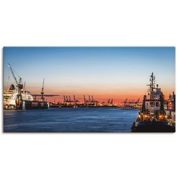 Artland Leinwandbild &raquo;Hamburger Hafen&laquo; Deutschland 1 Stk. tlg. auf Holzrahmen gespannt blau Leinwand B/H/T: 100cm x 50cm, Leinwandbild Deutschland Querformat,