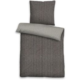 Biberna Wendebettw&auml;sche &raquo;Tillmann&laquo; 2 Stk. kuschelig warm im Winter, gestreifte Bettw&auml;sche mit Wendeoptik grau Flanell, Obermaterial: 100% Baumwolle B/L: 135cm