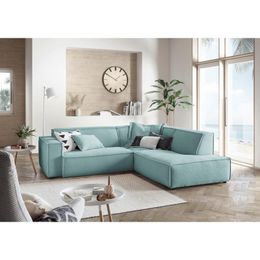 3C Candy Ecksofa &raquo;Matteo in elegant, kubischer Formensprache, bequem, L-Form&laquo; mit auff&auml;lliger Kedernaht, Cord-Bezug, Lounge-Charakter blau 88% 