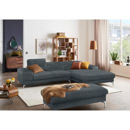 W.Schillig Polsterhocker &raquo;piedroo&laquo; F&uuml;&szlig;e in Chrom gl&auml;nzend blau Chenille-Flachgewebe R66 (85% Polyester, 15% Nylon) B/H/T: 141cm x 42cm x 70cm, 