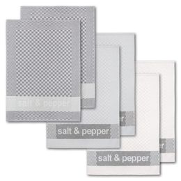 Dyckhoff Geschirrtuch &raquo;Salt & Pepper, Ma&szlig;e je Tuch ca. 50x70 cm&laquo; mit drei verschiedenen Motiven grau 100% Baumwolle 6 Stk., 100 % Baumwolle