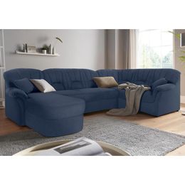DOMO collection Wohnlandschaft &raquo;Bahia mit viel Platz, zeitloses Design, U-Form&laquo; wahlweise mit Bettfunktion blau Luxus-Microfaser (100% Polyester), mit