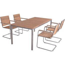 Garden Pleasure Garten-Essgruppe &raquo;, Tischgruppe &raquo;DENVER Set 06&laquo;&laquo; Set, 5 Stk. tlg. 4 St&uuml;hle (stapelbar), Tisch LxB: 180x90 cm silber Teak FSC 100% Einheitsgr&ouml;&szlig;e