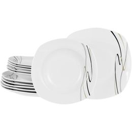 Creatable Tafelservice &raquo;Amelie Piazza, Tafel-Service 12-tlg&laquo; Teller Set, Elegant, Schwungvoller Liniendekor wei&szlig; Porzellan 12 Stk.